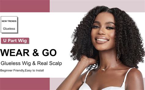 Amazon LOVFIR U Part Human Hair Wig Curly 180 Density Glueless