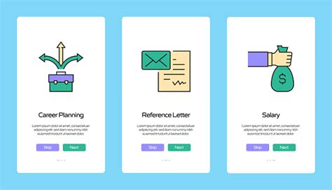 플랫 아이콘이 있는 모바일 앱 페이지 화면의 작업 및 이력서 개념 Ux Ui 디자인 템플릿 벡터 일러스트레이션 0명에 대한 스톡 벡터 아트 및 기타 이미지 Istock