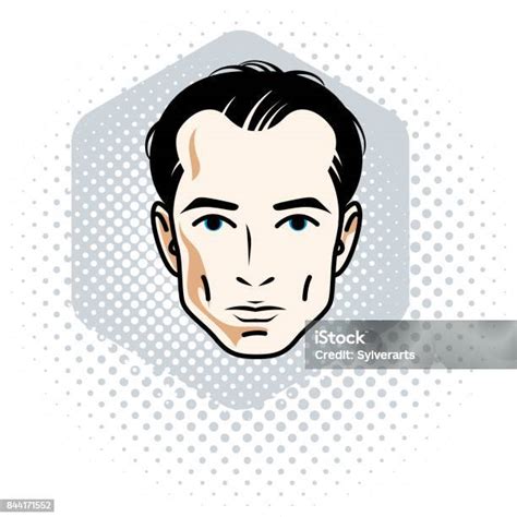 잘생긴 Brunet 남성 얼굴 긍정적인 얼굴 기능 클립 아트 벡터 그림 갈색 머리에 대한 스톡 벡터 아트 및 기타 이미지 갈색 머리 감정 긍정적인 감정 표현 Istock