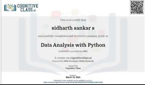 sidharth sankar s on linkedin completed a course on data analysis with