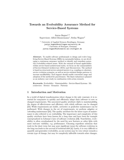 Pdf Towards An Evolvability Assurance Method For Service Based Systems