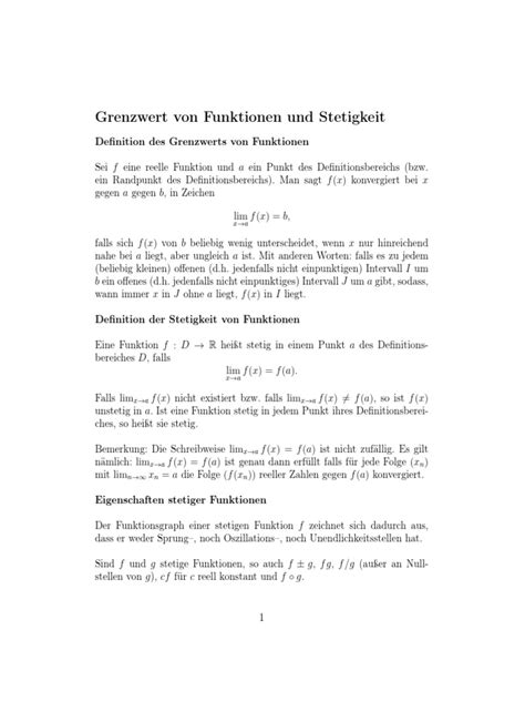 Funktionen Grenzwert Und Stetigkeit Skript Pdf