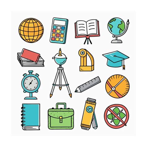 Conjunto De Iconos Realistas De Educación Y Aprendizaje Vector
