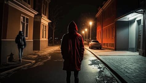Premium Ai Image Robber In Hood Watches Woman Silhouette Walking