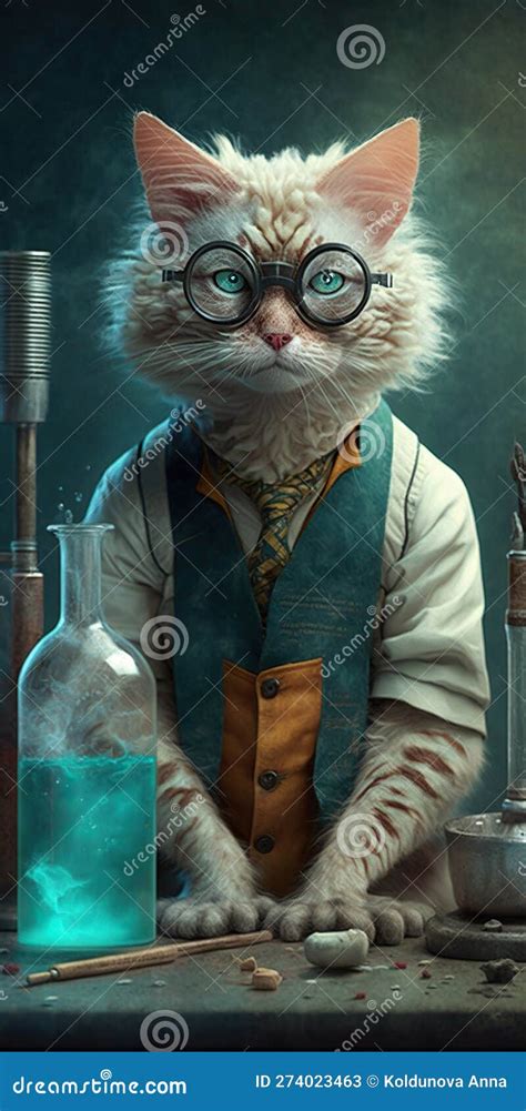 Cat Dressed As Scientists Experiment On Humans In A Lab Created With Generative Ai Technology