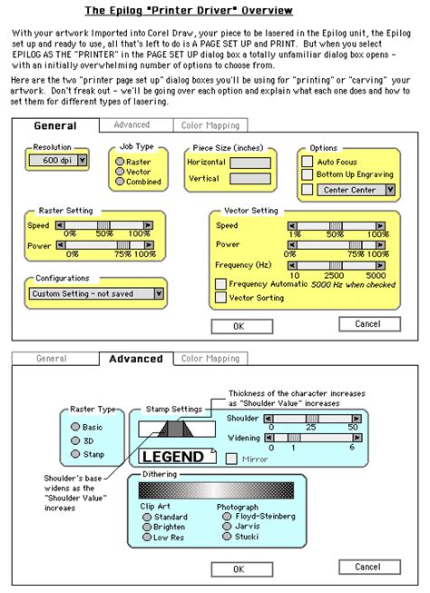 Laser Printing Corel Draws Epilog Minihelix Print Set Up Overview