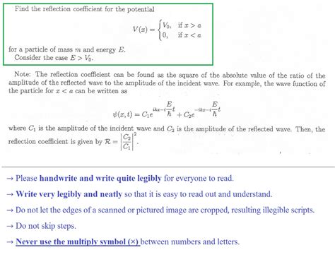 Solved Find The Reflection Coefficient For The Potential