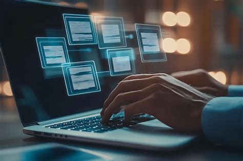 Businessman Managing Digital Documents On Laptop In Office Premium AI