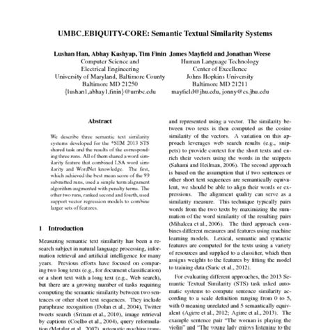 Umbcebiquity Core Semantic Textual Similarity Systems Acl Anthology