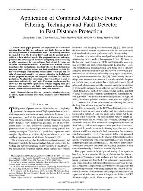 Pdf Application Of Combined Adaptive Fourier Filtering Technique And Fault Detector To Fast