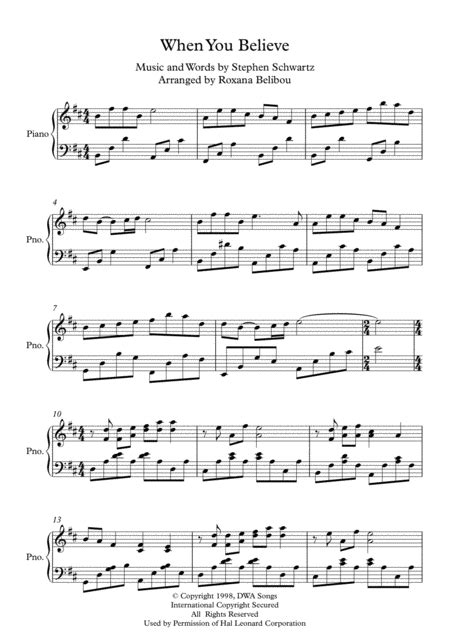 When You Believe From The Prince Of Egypt Arr Roxana Belibou By