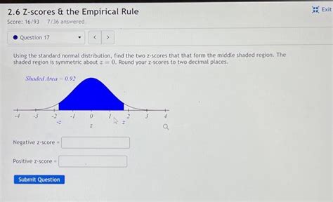 Solved 2 6 Z Scores And The Empirical Rule Score 16 93 7 36