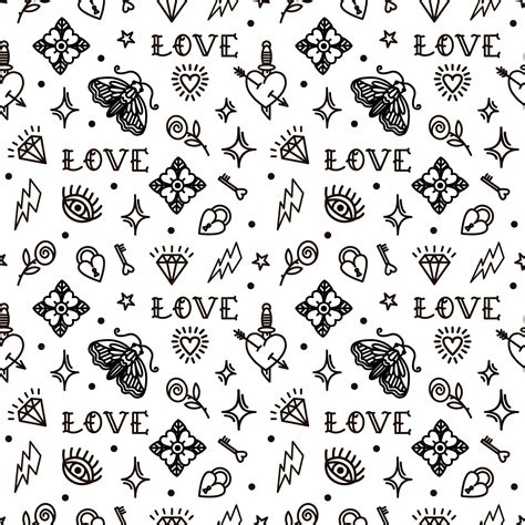 Premium Photo Old School Tattoo Seamless Pattern With Love Symbols