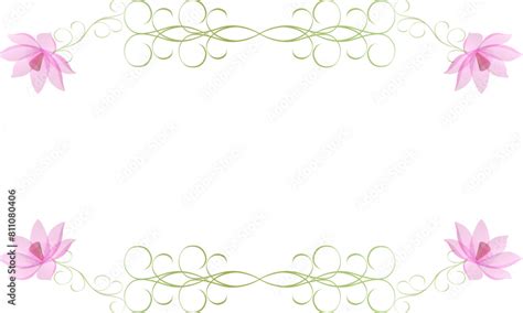 Floral Top And Bottom Border Frame With Swirling Vines And Soft Pink