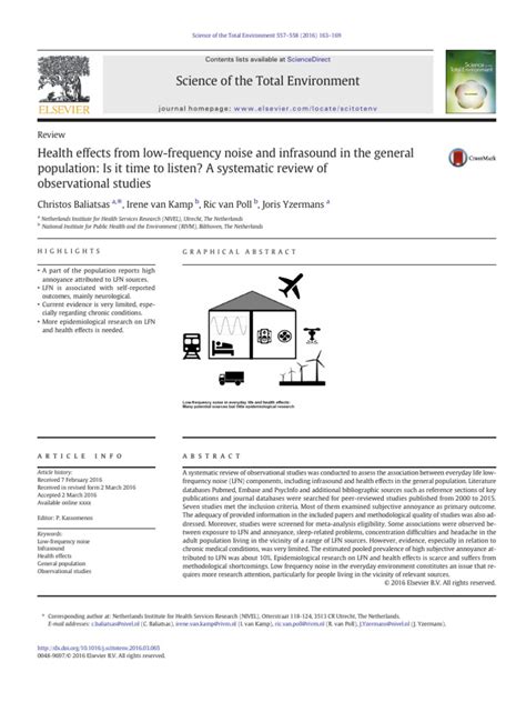 Health Effects From Low Frequency Noise And Infrasound In The General Population Pdf Meta