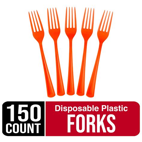 Exquisite Heavy Weight Disposable Plastic Orange Forks 150 Count