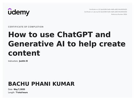 My Course Completion Certificate For How To Use Chatgpt And Generative