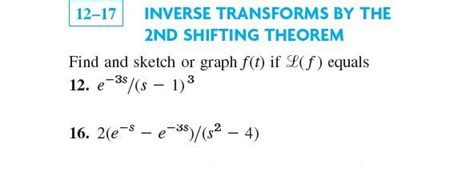 Solved Inverse Transforms By The 2nd Shifting Theorem Find