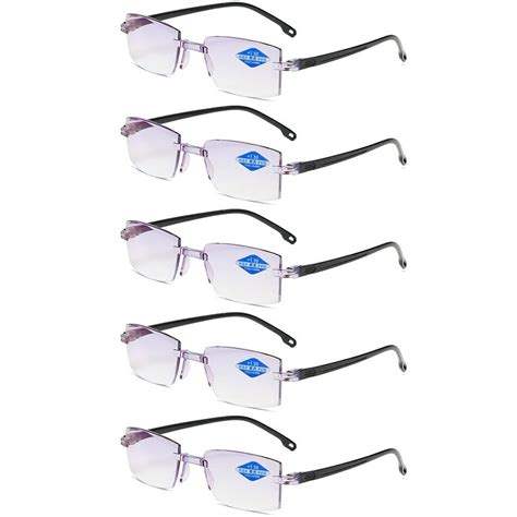 5 Pairs Rimless Bifocal Reading Glasses Tinted Blue Light Blocking