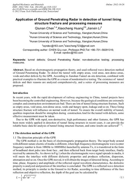 Application Of Ground Penetrating Radar In Detection Of Tunnel Lining Structure Fracture And