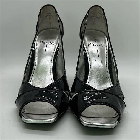 Linea Paolo Sexy Blacksilver Peep Toe Stiletto Heels Gem