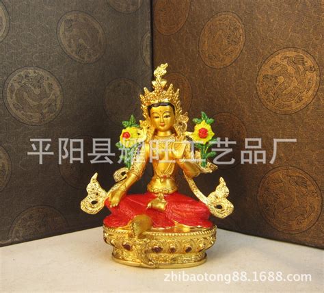 尼泊尔工艺6寸铜鎏金彩绘绿度母像 白度母菩萨观音像 阿里巴巴