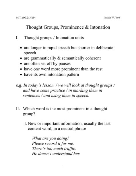 Thought Groups Prominence And Intonation