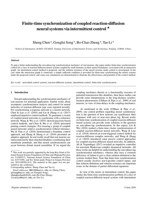 Pdf Finite Time Synchronization Of Coupled Reactiondiffusion Neural