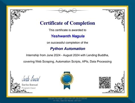 Yeshwanth Nagula On Linkedin Python Automation Internship