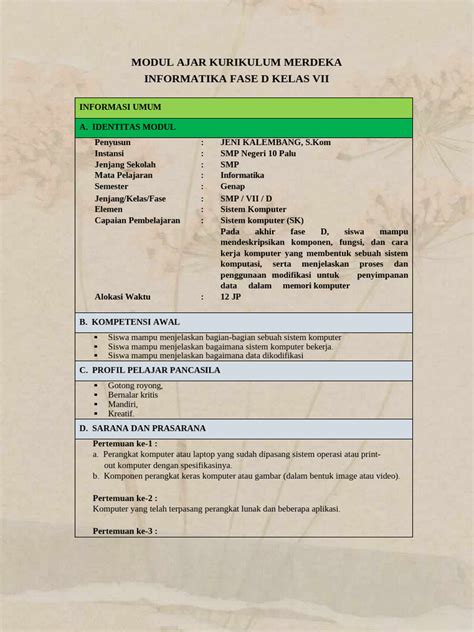 Modul Ajar Informatika Kelas Vii Pdf