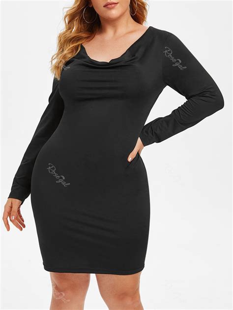 Plus Size Cowl Neck Bodycon Dress 43 Off Rosegal