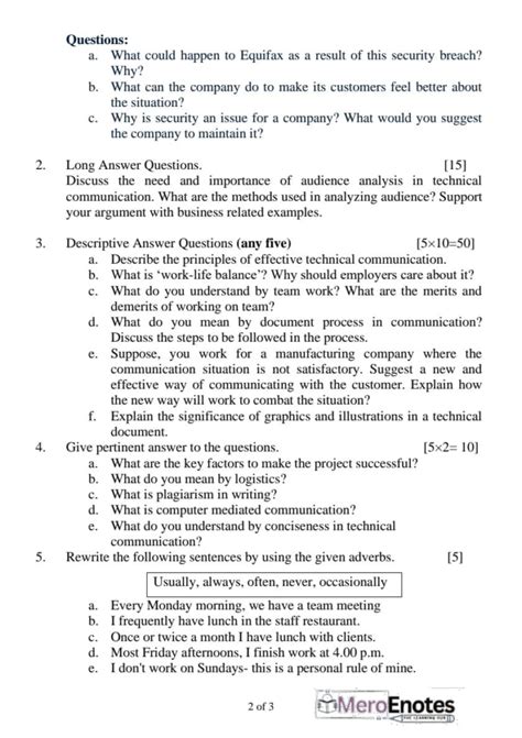 Pu Bba Business Communication I Question Paper Mero Enotes