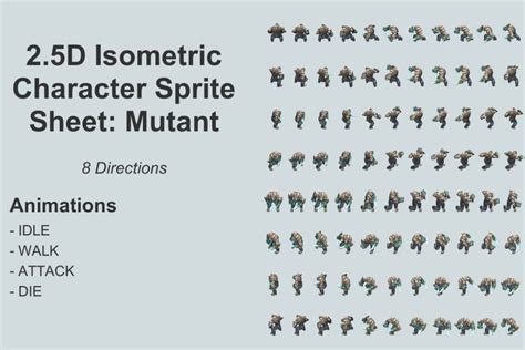 25d Isometric Character Sprite Sheet Mutant By Bugdev Studios