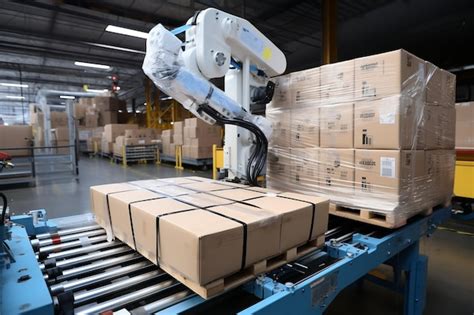 Premium AI Image Advanced Palletizing Robot Securing Cargo AI