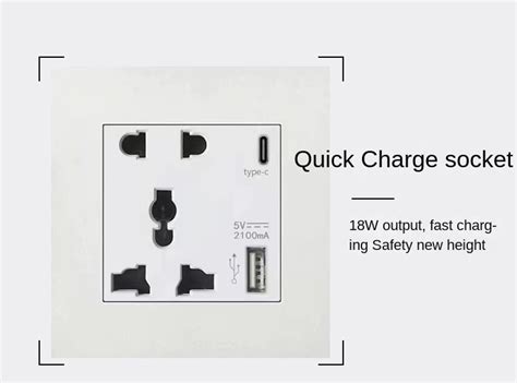 International Universal Five Hole Usb Wall Socket Type C Intelligent Quick Charging Dual Power
