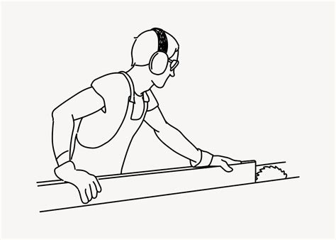 Carpenter Cutting Wooden Plank With Electric Free Vector Rawpixel