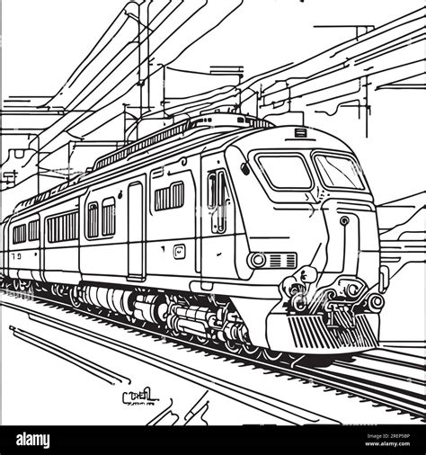 Vector Line Art Train In Motion Train Line Drawing Clip Art Stock