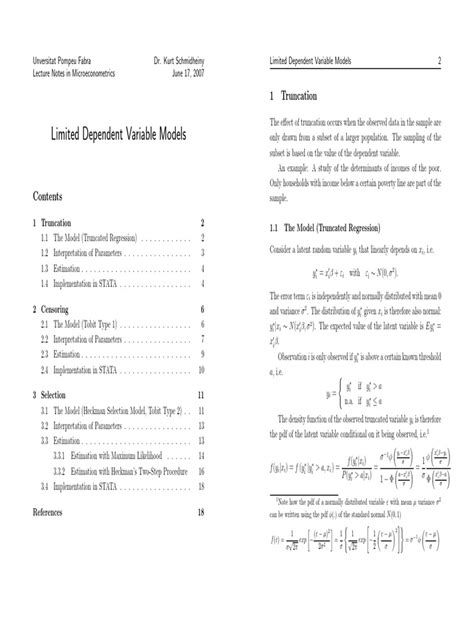 Limited Dependent Variable Models Pdf Ordinary Least Squares