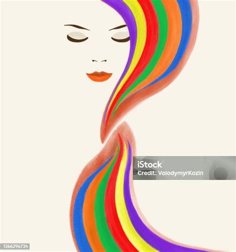 Potret Ilustrasi Seorang Gadis Dengan Rambut Lurus Panjang Ilustrasi