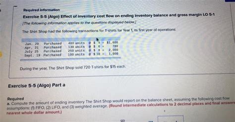 solved required information exercise 5 5 algo effect of