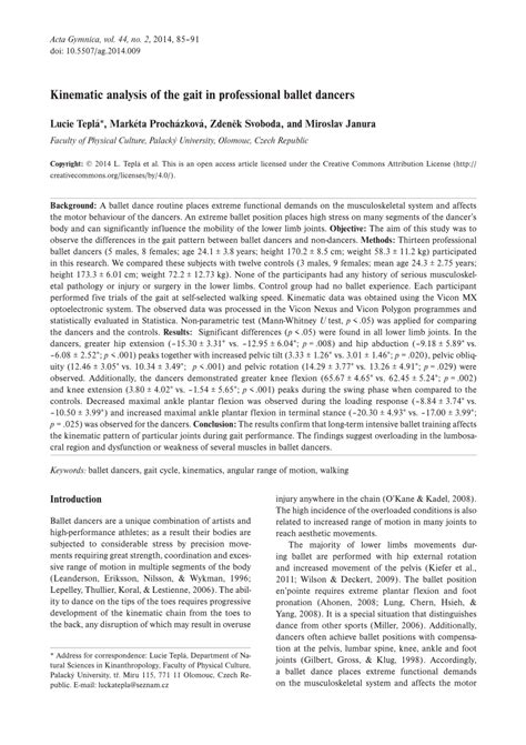 PDF Kinematic Analysis Of The Gait In Professional Ballet Dancers
