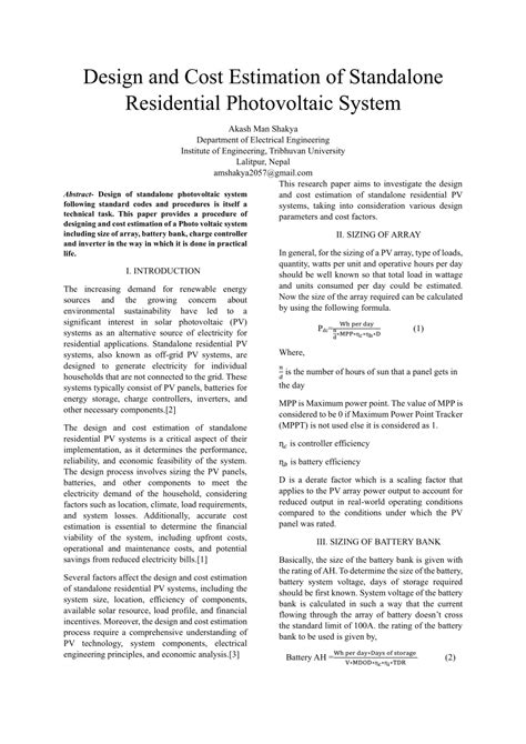 Pdf Design And Cost Estimation Of Standalone Residential Photovoltaic System