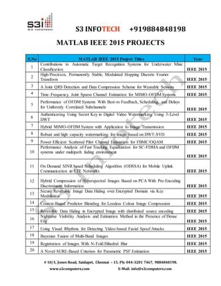 Matlab IEEE 2015 2016 Ieee Project List S3 Infotech 9884848198 PDF