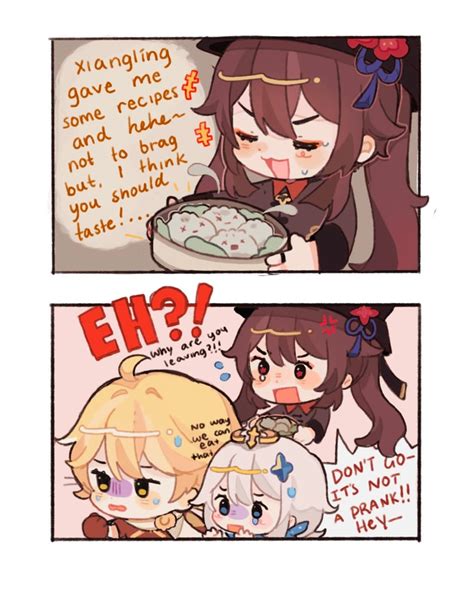 Hu Tao Aether And Paimon Genshin Impact Drawn By Peachfrosty Danbooru