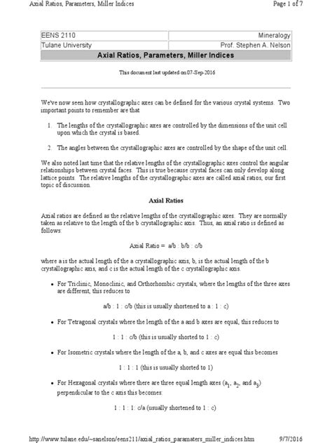 4 Axial Ratios Parameters Miller Indices Pdf Pdf Crystal