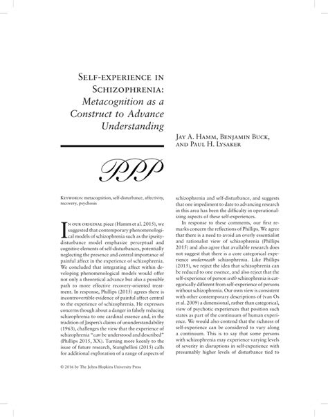 Pdf Self Experience In Schizophrenia Metacognition As A Construct To Advance Understanding