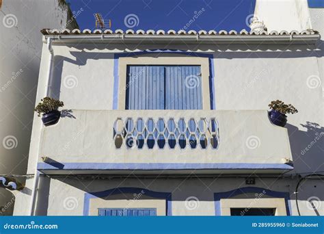 Typical Whitewashed Facade In Cabanas De Tavira Town Portugal Stock