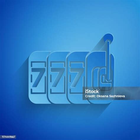 파란색 배경에 고립 된 행운의 일곱 잭팟 아이콘 종이 컷 슬롯 머신 종이 아트 스타일입니다 벡터 일러스트레이션 과일에 대한 스톡 벡터 아트 및 기타 이미지 Istock