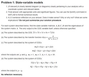 Answered Problem State Variable Models If Relevant A Clearly