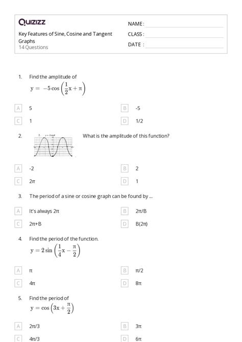 Graph Sine Functions Worksheets For Th Grade On Quizizz Free Printable